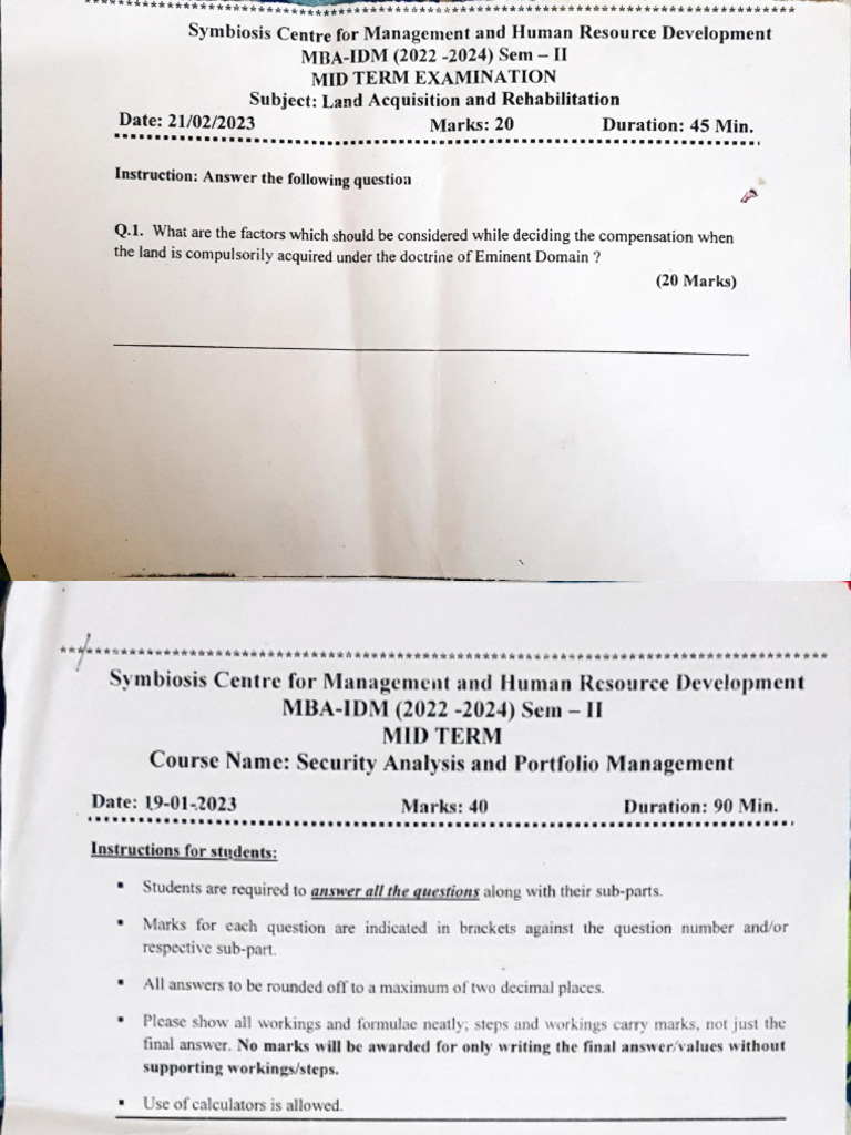 Semester 2 Mid Term Question Papers | PDF