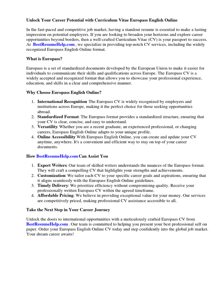 Curriculum Vitae Europass English Online | Download Free PDF ...