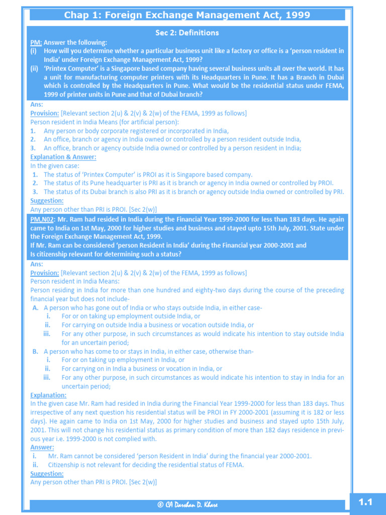 1 Fema 1999 | PDF | Reserve Bank Of India | Dividend