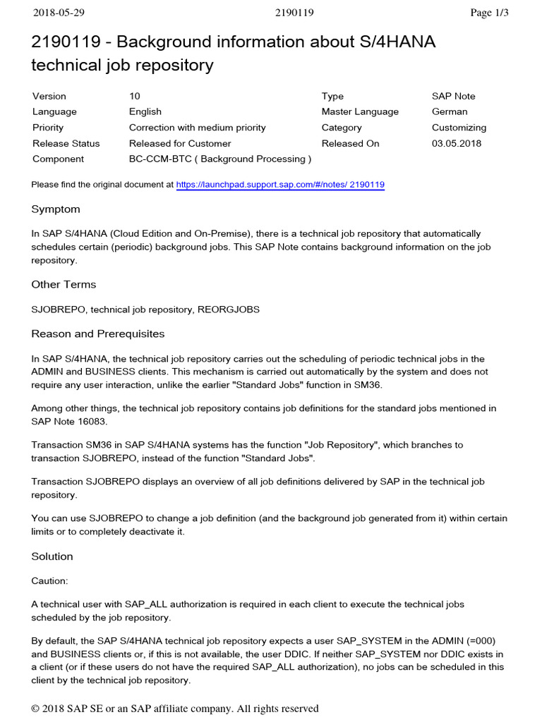 Background Information About S4HANA Technical Job Repository | PDF ...