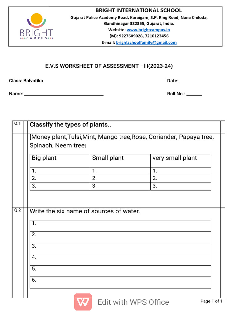 EVS Worksheet | PDF
