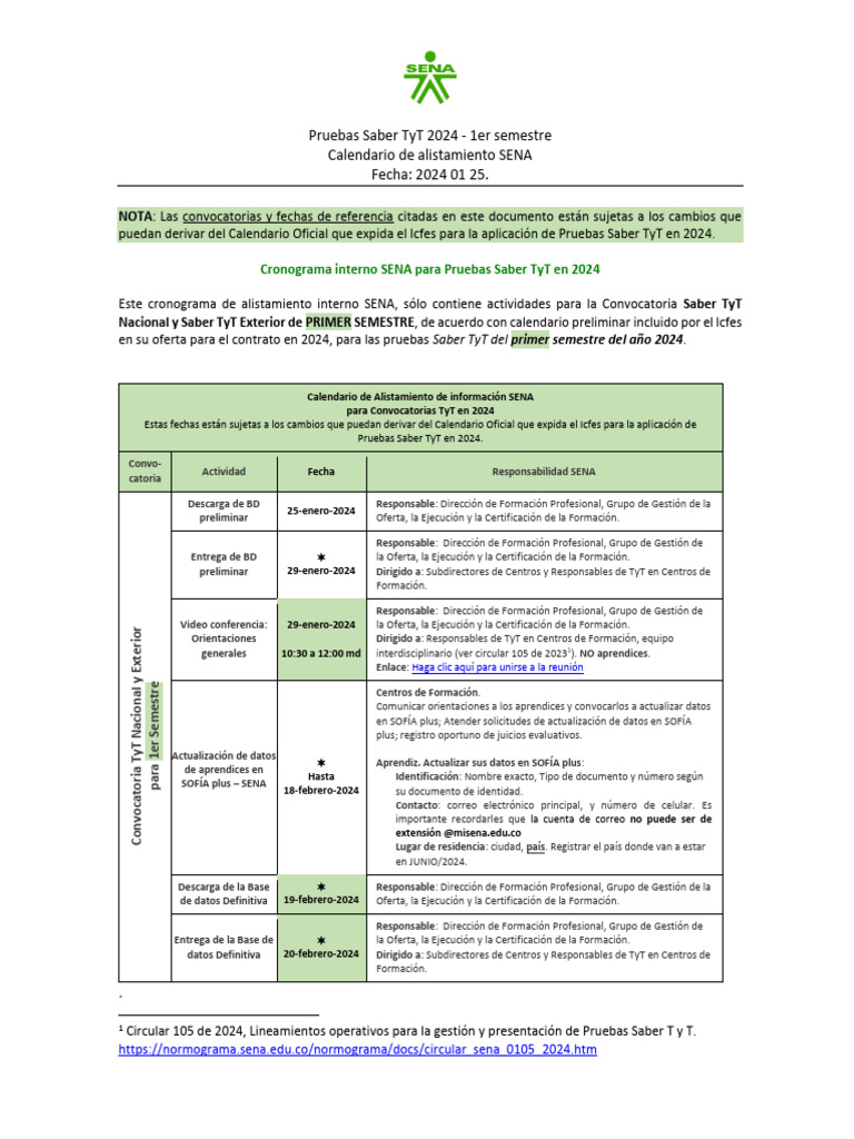 Calendario Alistam SENA 2024-1er Semestre v2024!01!25 | PDF | Finanzas ...