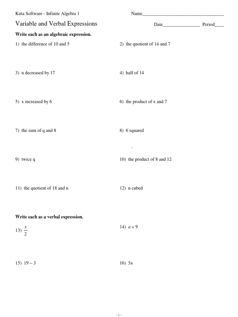 Variable and Verbal Expressions Compressed | PDF | Mathematics | Algebra
