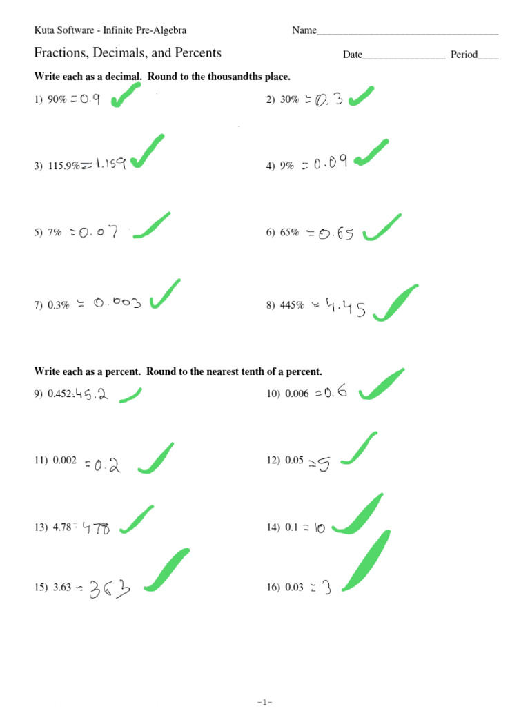 Fractions, Decimals, and Percents Worksheet | PDF | Decimal | Lexicology