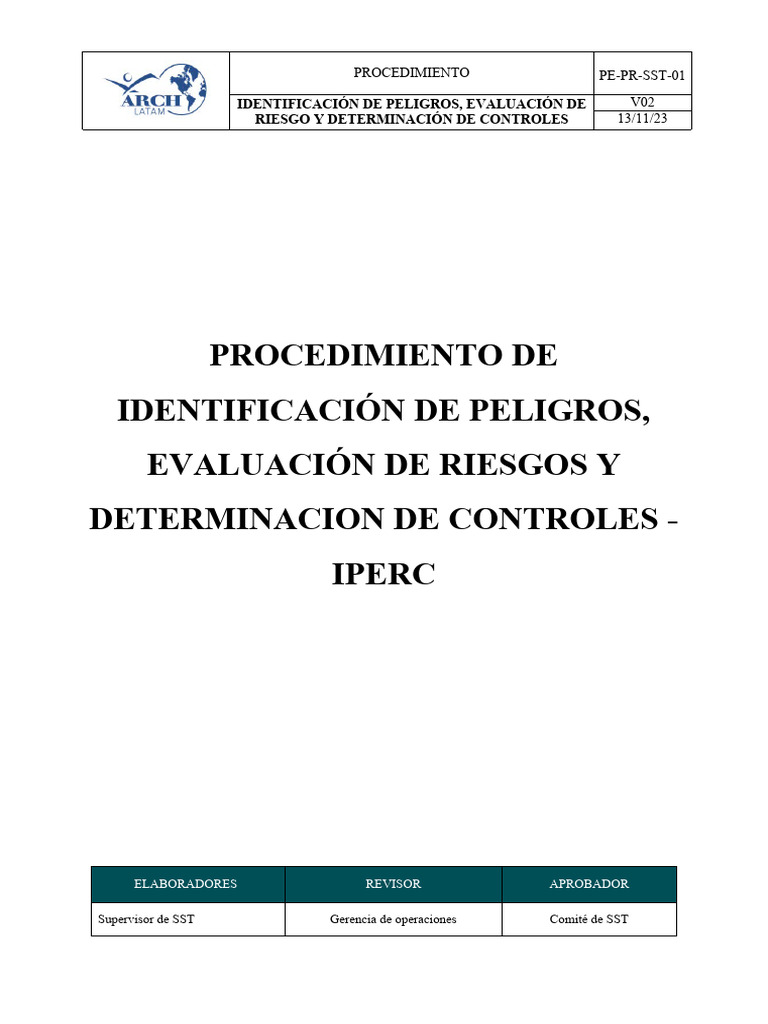 PE-PR-SST-01 IDENTIFICACION DE PELIGROS, EVALUACION DE RIESGO Y DETERMINACION DE CONTROLES | PDF ...