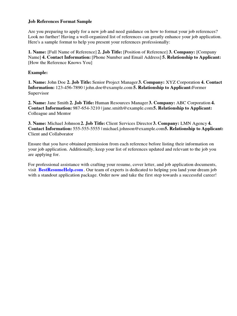 Job References Format Sample | Download Free PDF | Résumé | Employment