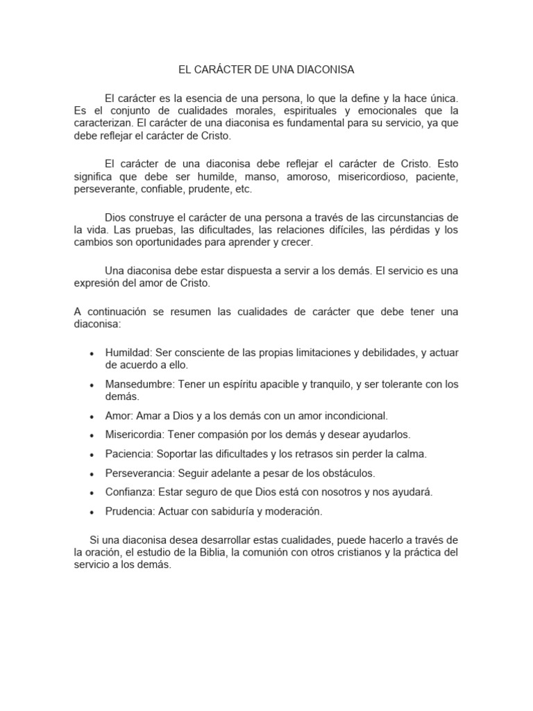 Carácter de una Diaconisa Cristiana | PDF