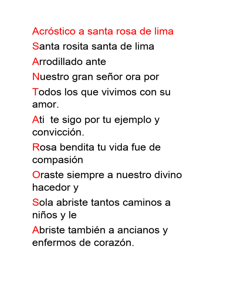 Acróstico a Santa Rosa de Lima | PDF