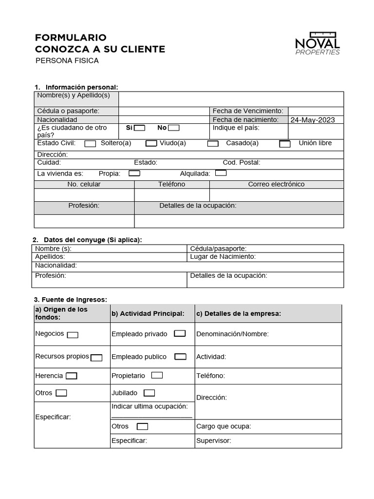 Formulario Conozca A Su Cliente | PDF