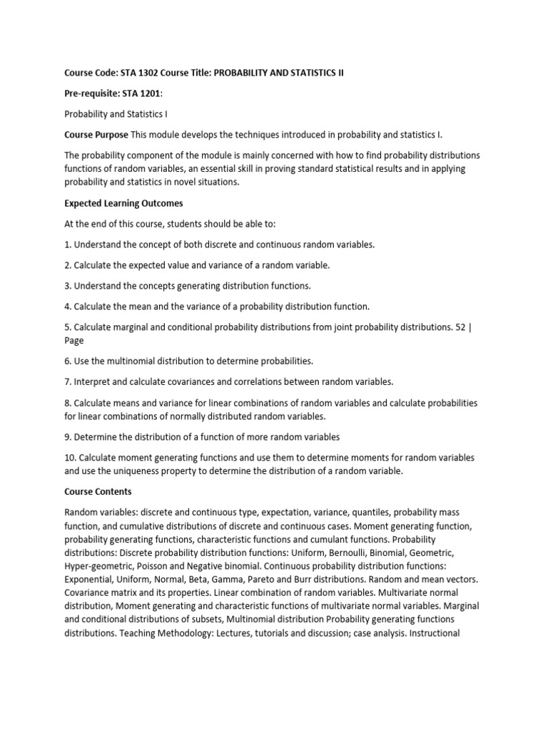 STA 1302 | PDF | Probability Distribution | Random Variable