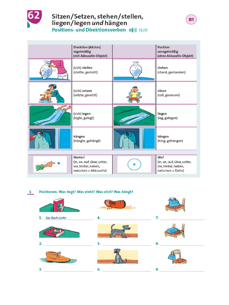 Sitzen Setzen Stehen Stellen Liegen Legen | PDF