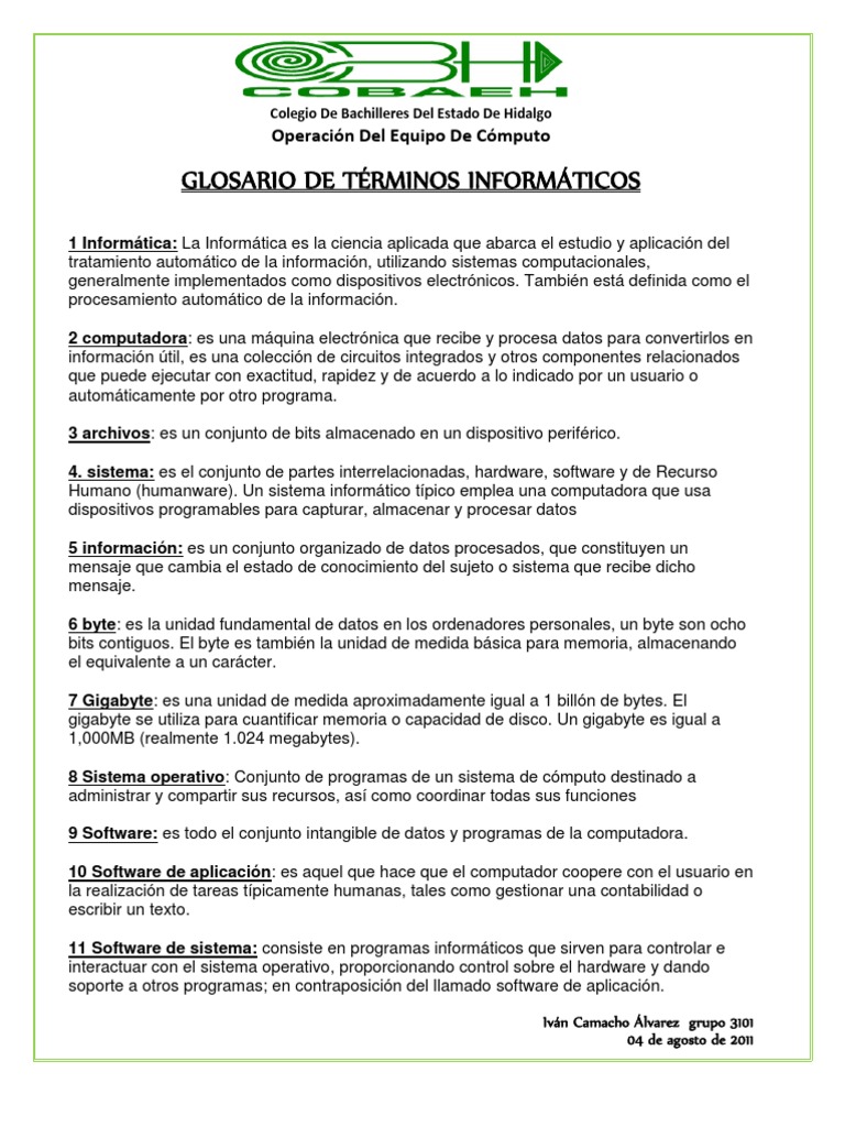 Glosario de Términos Informáticos | PDF | Memoria del ordenador | Red de computadoras