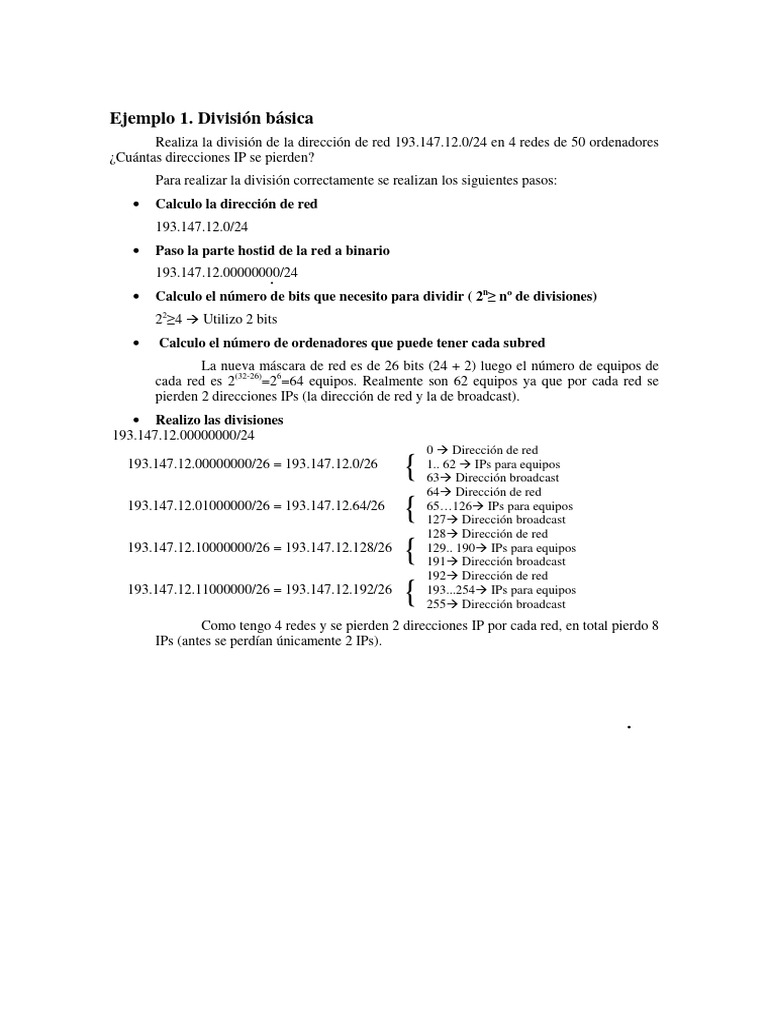 SI04 Division de Redes Ejemplos | PDF | Dirección IP | Telecomunicaciones