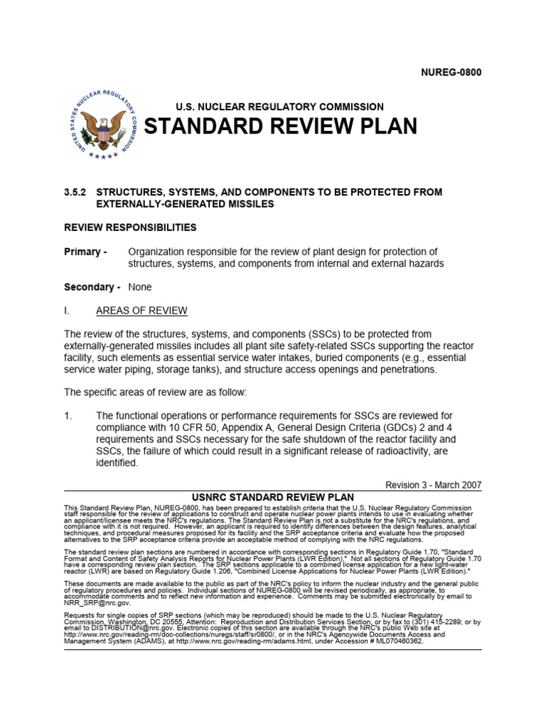 Nureg 0800 3.5.2 Structures, Systems, and Components To Be Protected ...