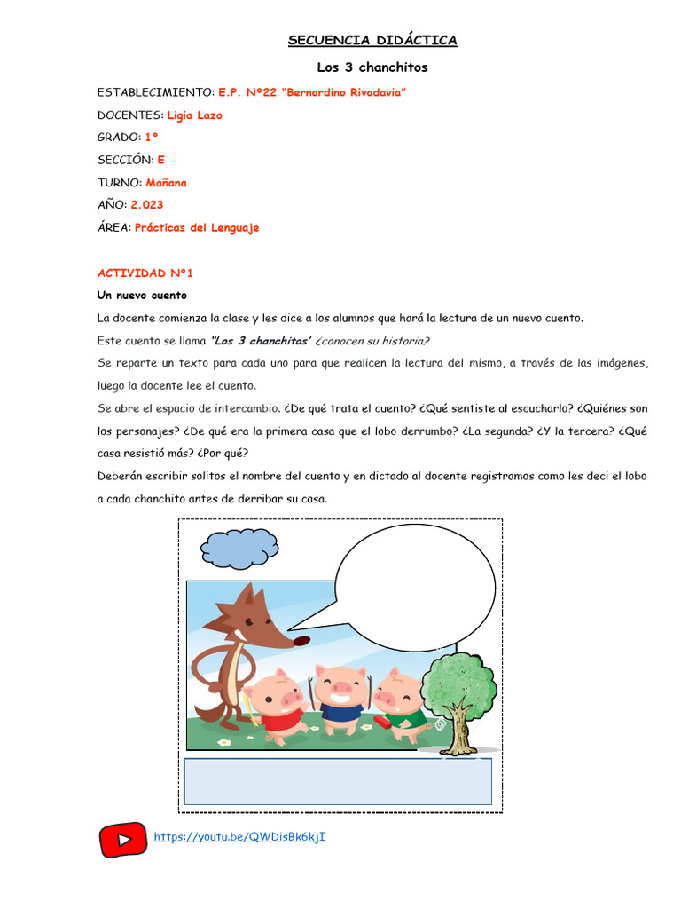 1 Año Secuencia Didactica Los 3 Chanchitos Pdf