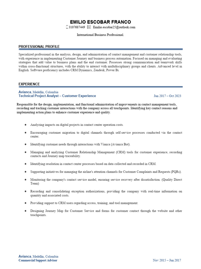 CV - Emilio Escobar Franco EN | PDF | Customer Relationship Management | Customer Experience