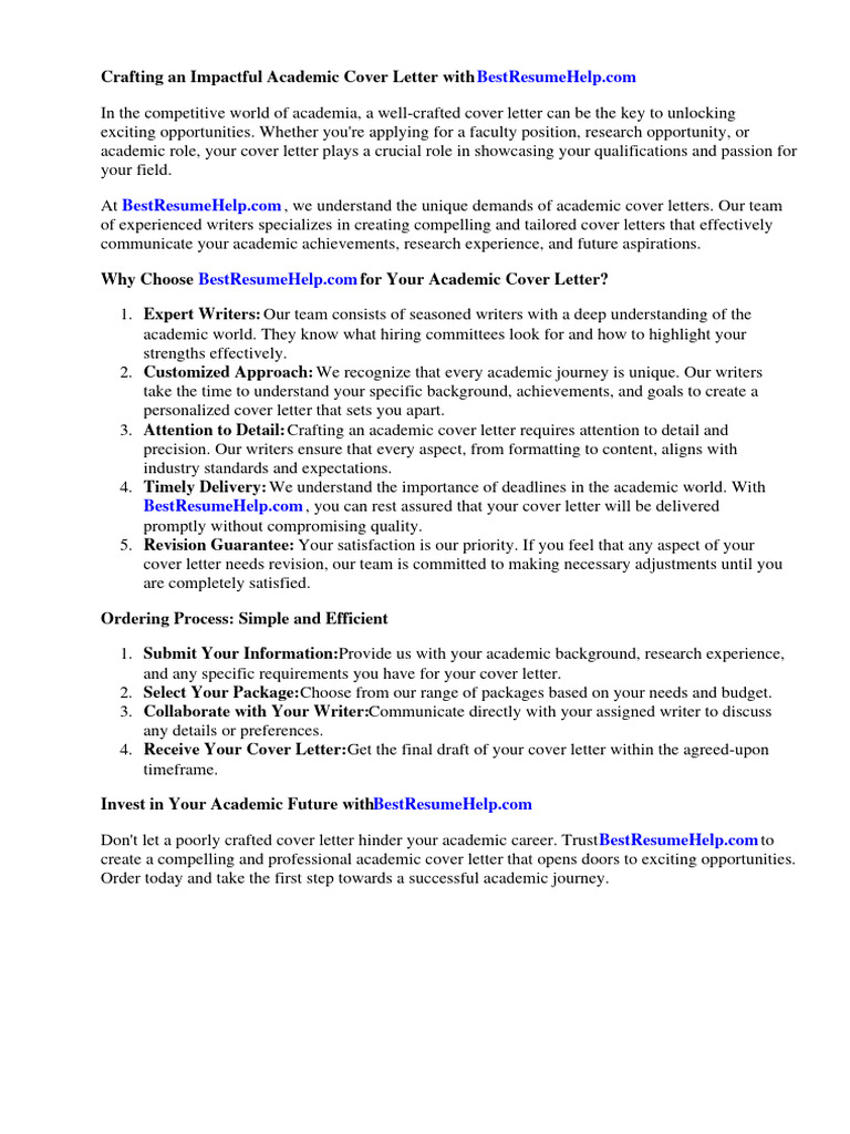 Academic Cover Letter | Download Free PDF | Résumé | Experience