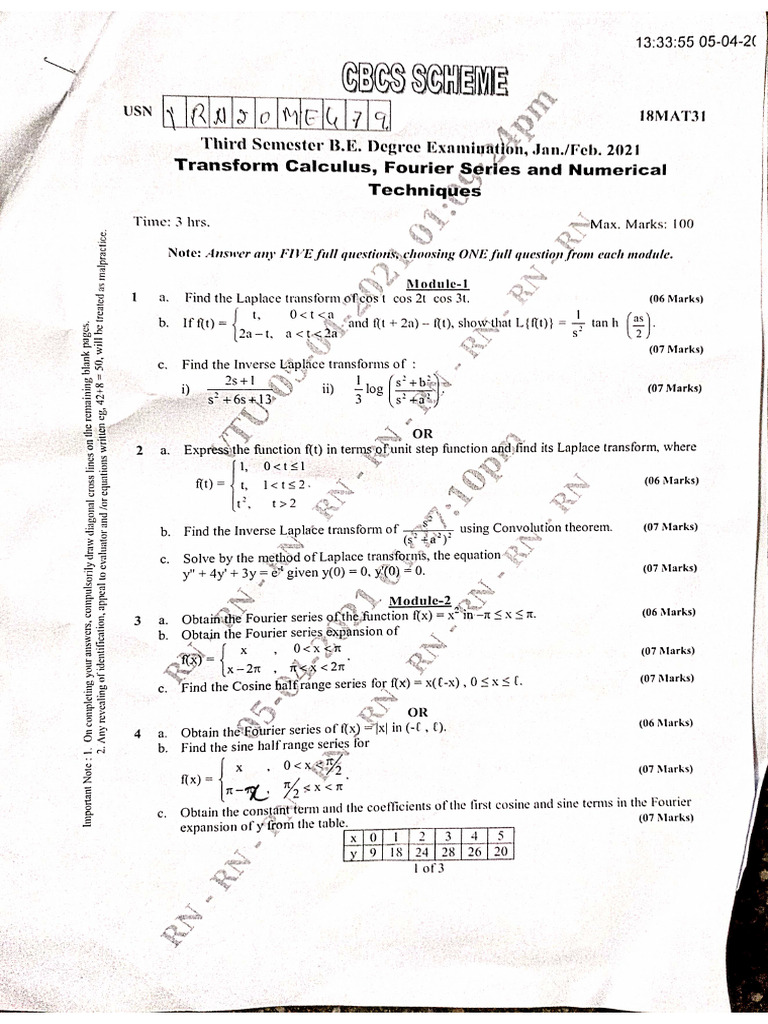 18MAT31 QP Feb 2021 | PDF