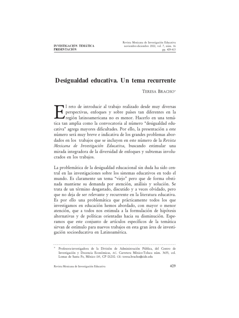 Teresa Bracho, Desigualdad Educativa. Un Tema Recurrente | PDF ...