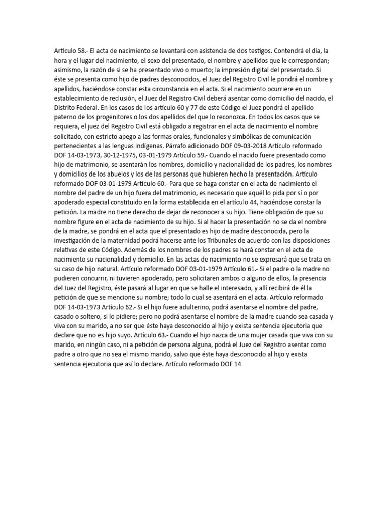 Artículo 58 | PDF | Certificado de nacimiento | Derechos humanos