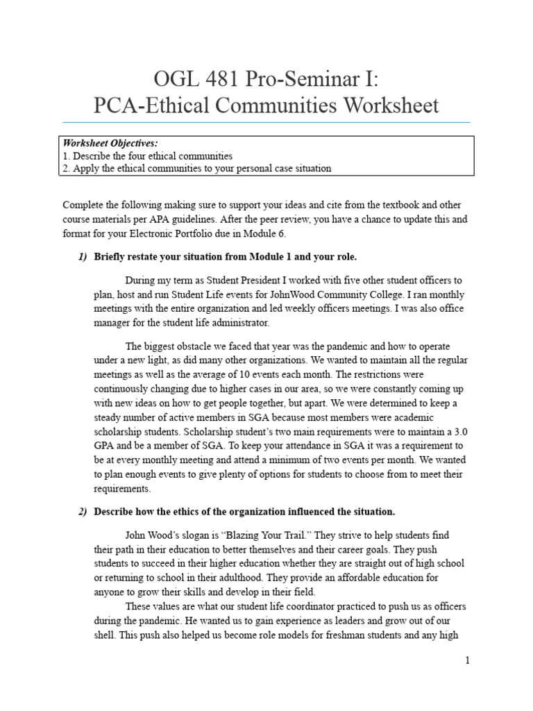 Ethical Communities Worksheet | PDF | Leadership | Cognition