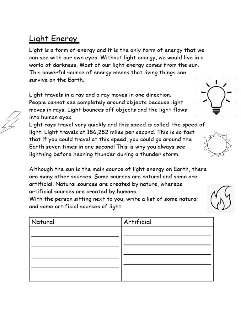 LightEnergyWorksheet 1 | PDF
