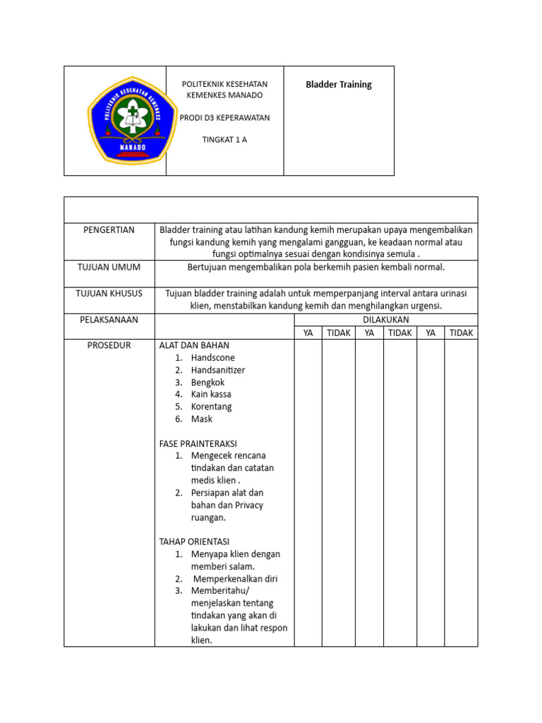 Sop Bladder Training | PDF