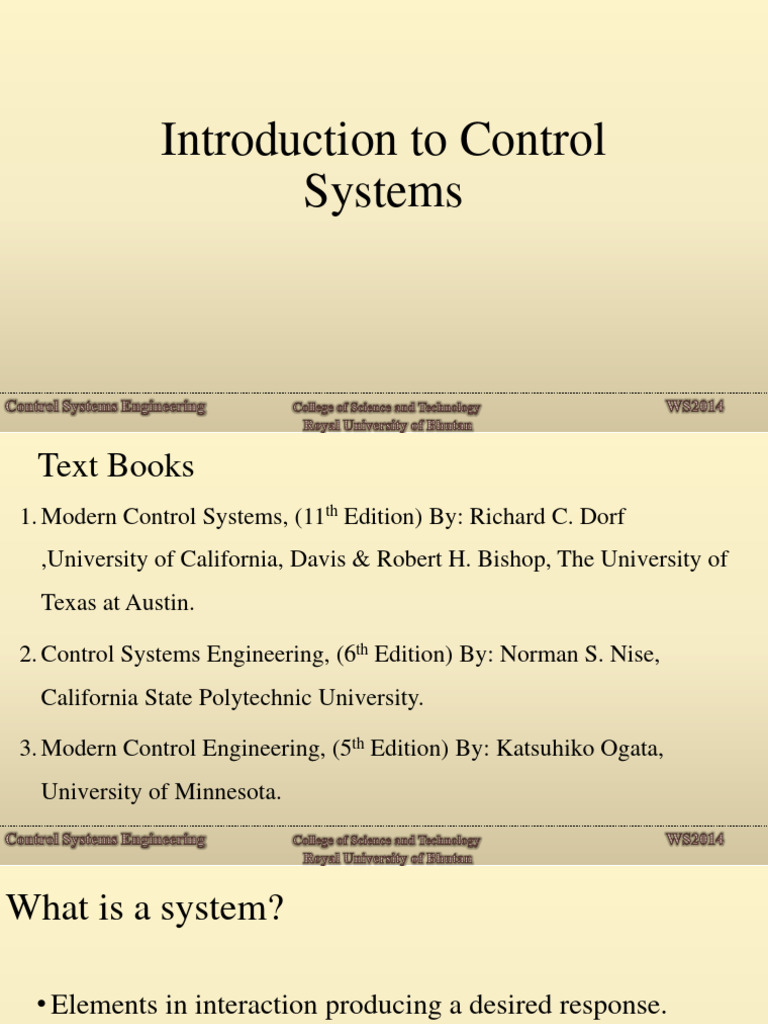 1 Introduction To Control Systems | PDF | Control Theory | Feedback