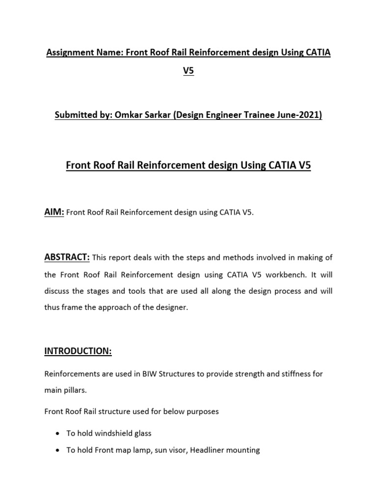 Front Roof Rail Design in CATIA V5 | PDF