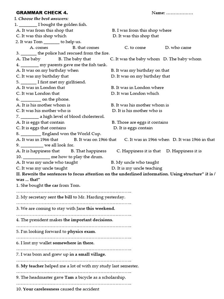 GRAMMAR CHECK 4. Emphasis | PDF