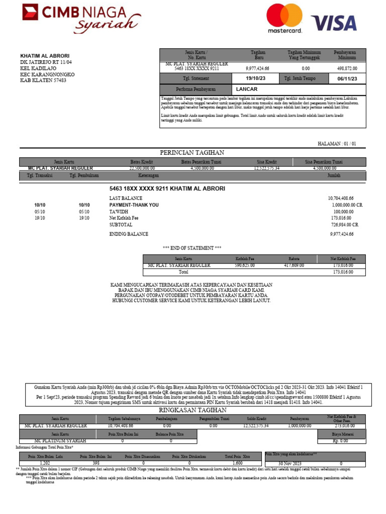 CC Statement Template Syariah - 20231019 - 0318400990 | PDF