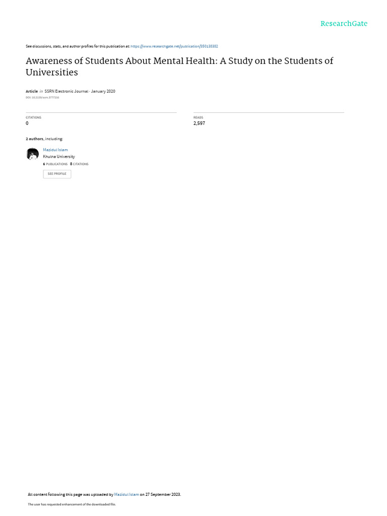 Udents About Mental Health AStudyonthe Studentsof Universities | PDF | Mental Disorder ...