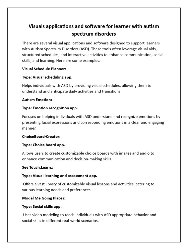 Visuals Applications and Software For Learner With Autism Spectrum ...