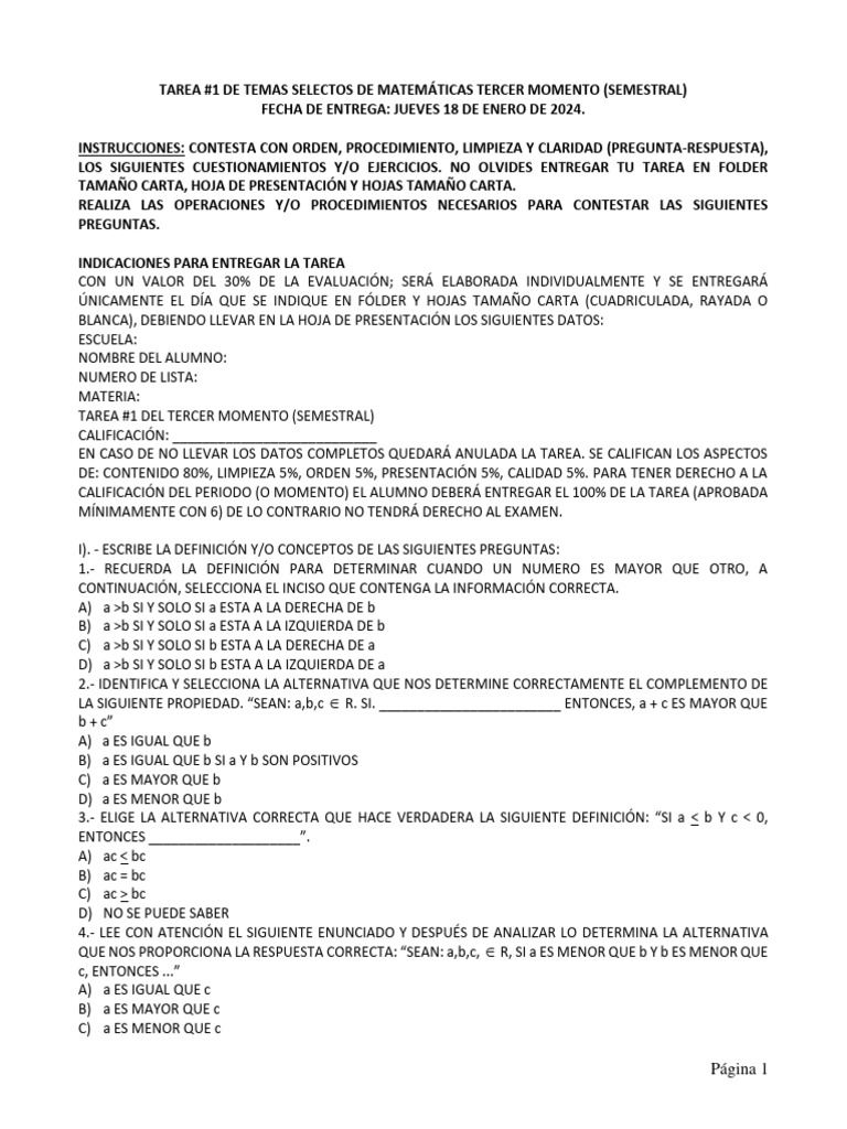 Tarea No. 1 Tercer Momento de Temas Selectos de Matematicas | PDF Tarea No. 1 Tercer Momento de Temas Selectos de Matematicas | PDF