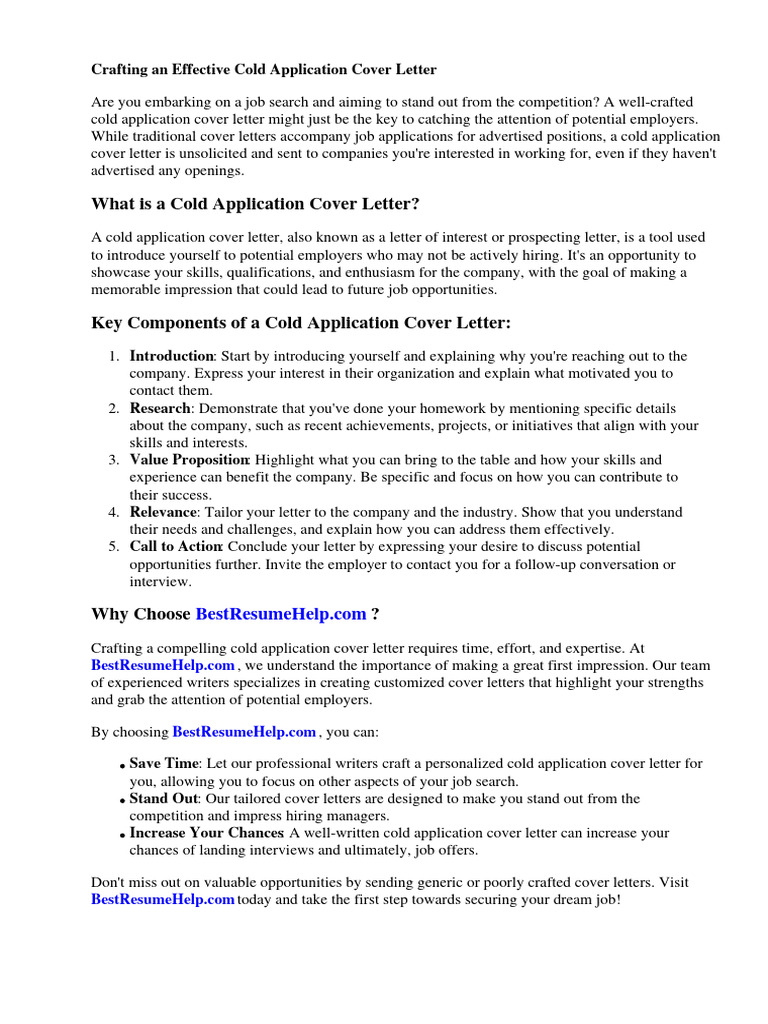 Cold Application Cover Letter | PDF | Résumé | Employment