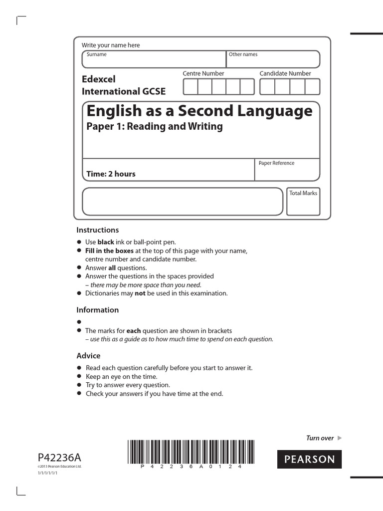 English As A Second Language: Paper 1: Reading and Writing | PDF | Sleep