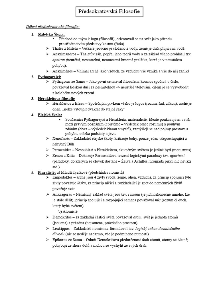Dělení Předsokratovské Filosofie | PDF
