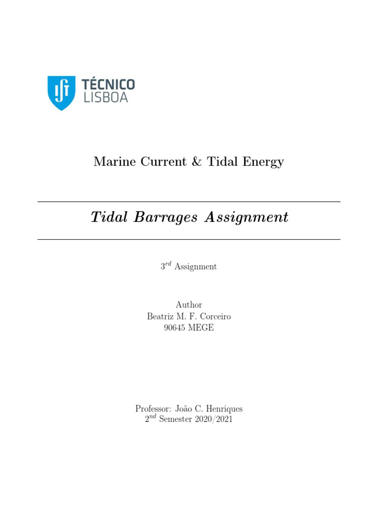 Tidal Barrages Assignment | PDF | Wind Turbine | Turbine