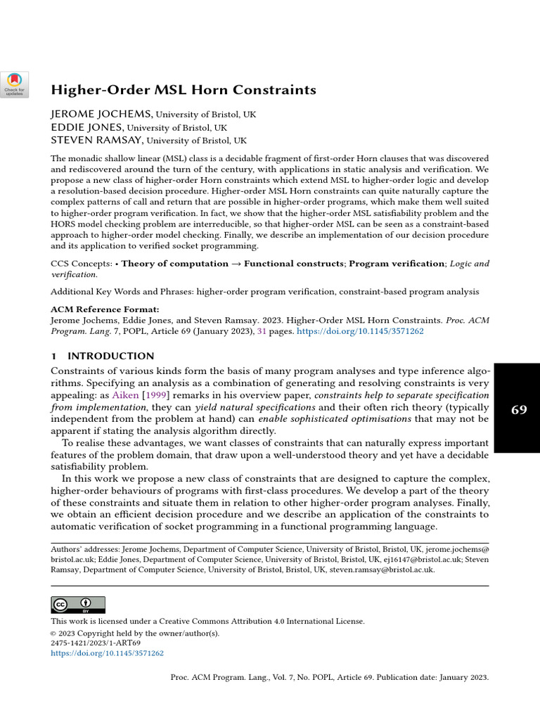 Higher-Order MSL Horn Constraints: Jerome Jochems, Eddie Jones, Steven Ramsay | PDF | First ...