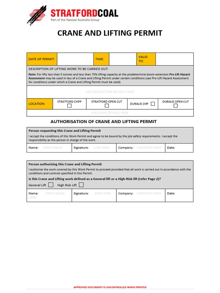 Crane and Lifting Permit | PDF | Crane (Machine) | Safety