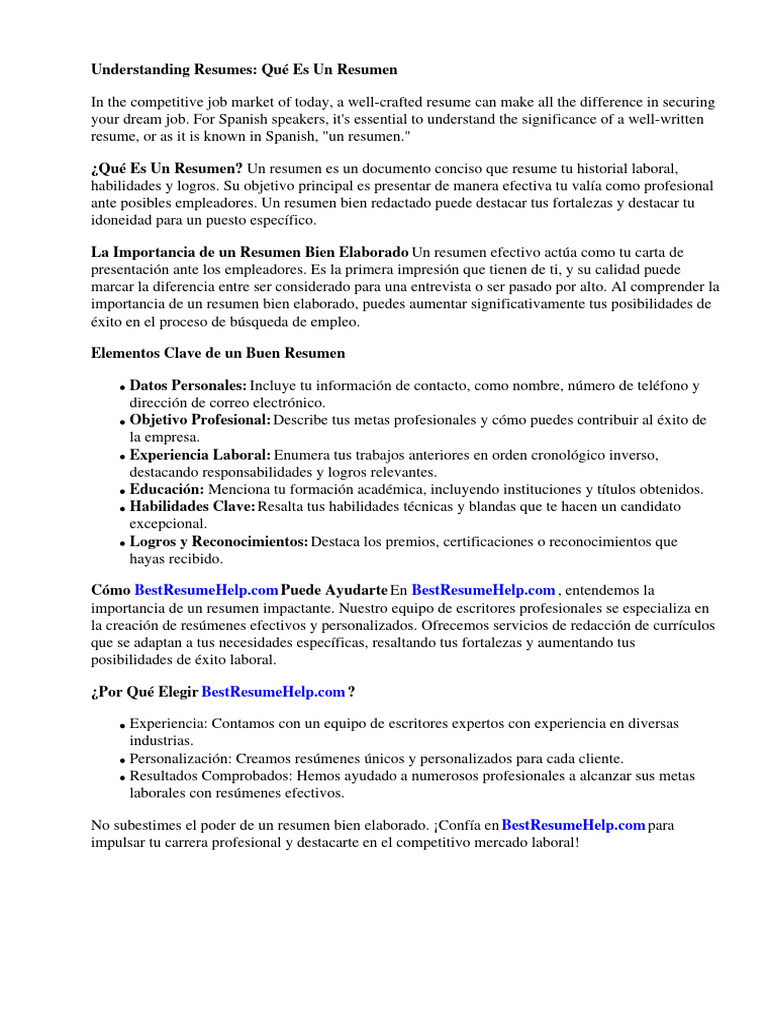 Que Es Un Resumen de Trabajo | PDF | La búsqueda de empleo | Business