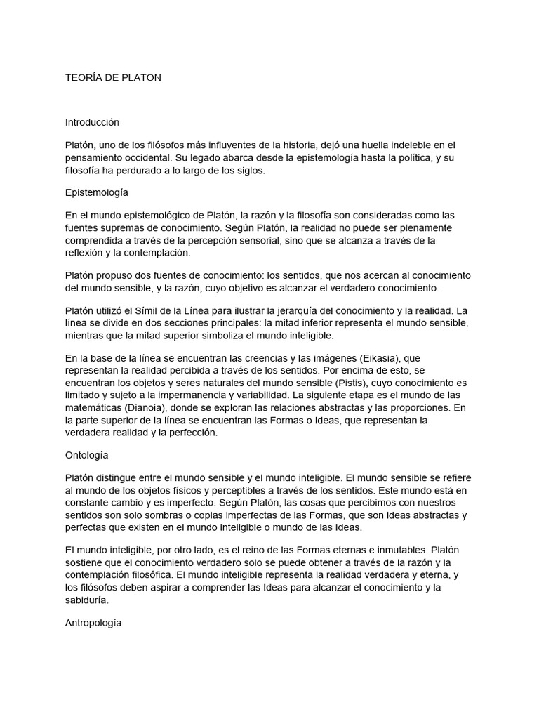 Teoria Platon Pdf Platón Conocimiento