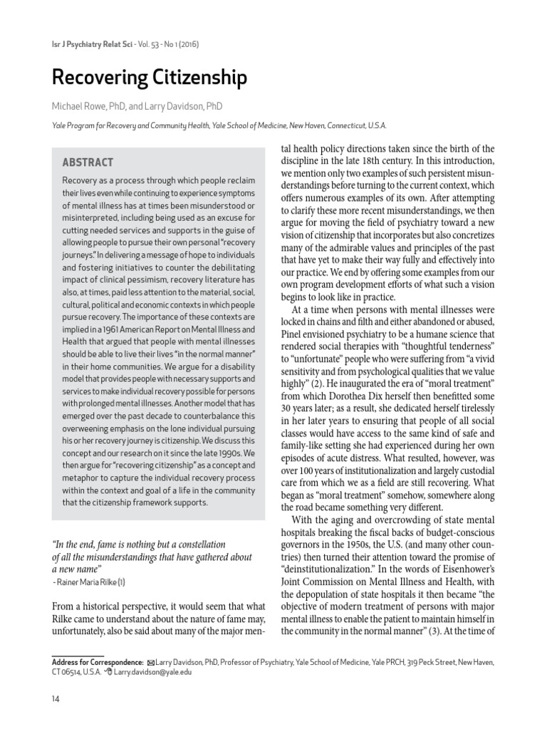 04 Rowe Recovering-Citizenship | PDF | Mental Disorder | Disability