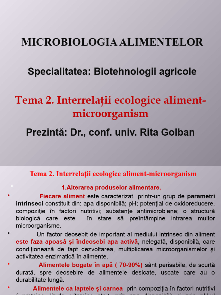 Interrelaţii Ecologice Aliment-Microorganism | PDF