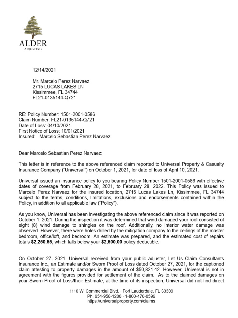 Denial Letter FL21-0135144-Q721 | PDF | Finance & Money Management