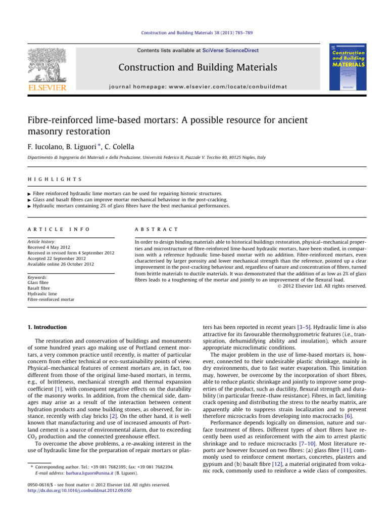 Fibre-Reinforced Lime-Based Mortars A Possible Resource For Ancient ...