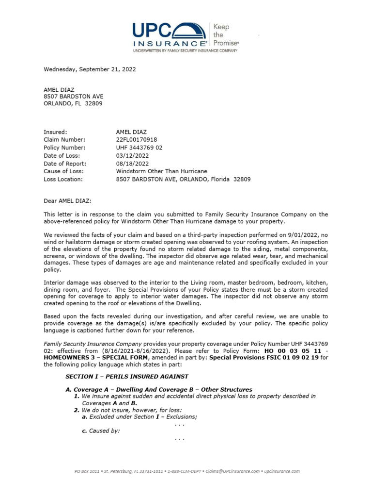 Coverage Denial Letter | PDF | Home Insurance | Insurance