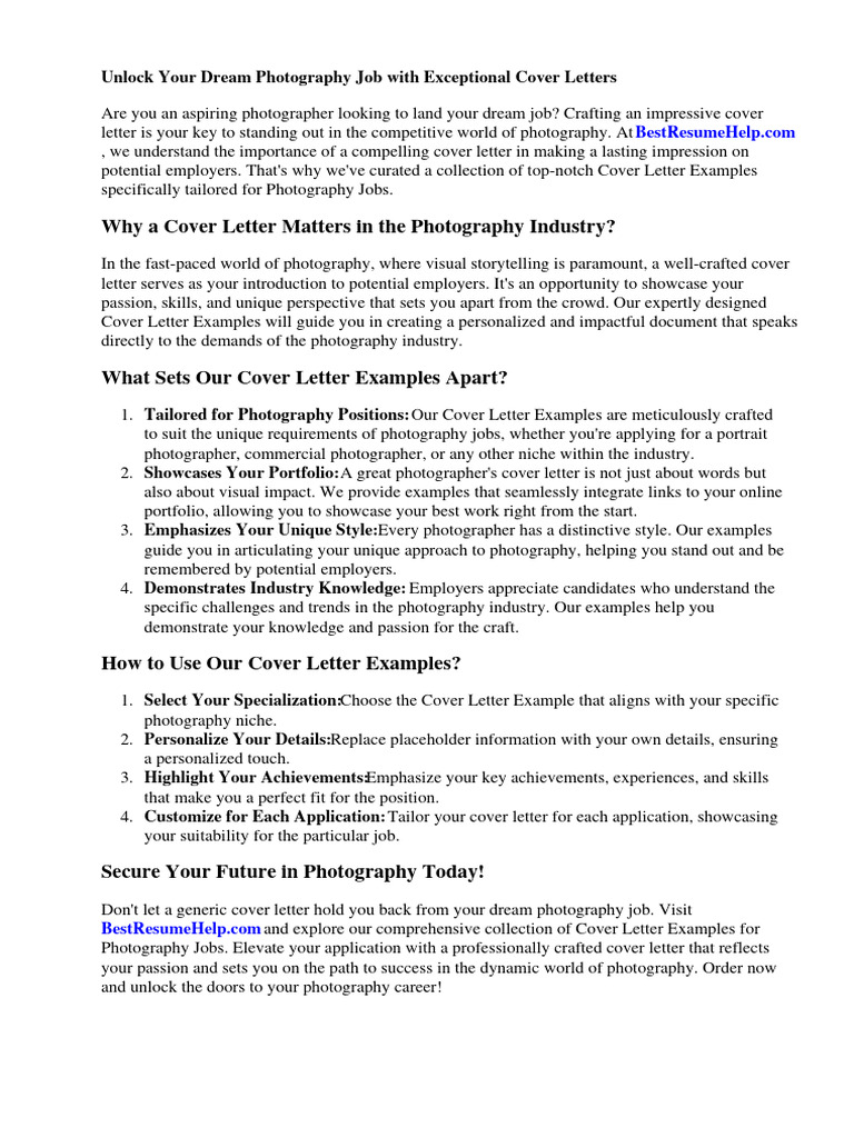 Cover Letter Examples For Photography Job | PDF | Résumé | Social Media