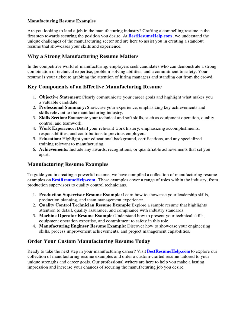 Manufacturing Resume Examples | PDF | Lean Manufacturing | Engineering