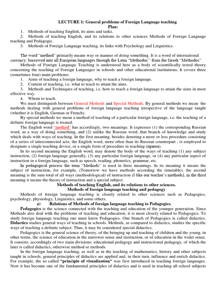 Methods of Foreign Language Teaching | PDF | Pedagogy | Language Education
